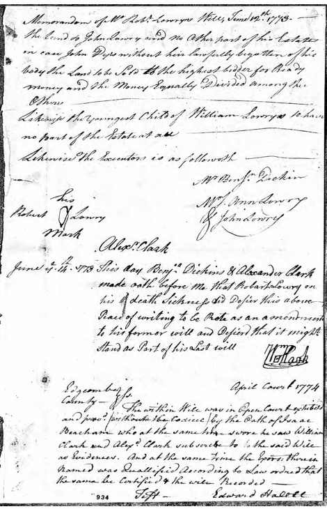 Will of Robert Lowry, 4 July 1768, Edgecombe County, North Carolina – A ...